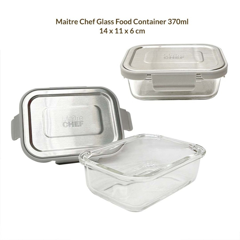 Jual Maitre Chef Kotak Kaca Glass Food Container w/ Lid Stainless 370 ...