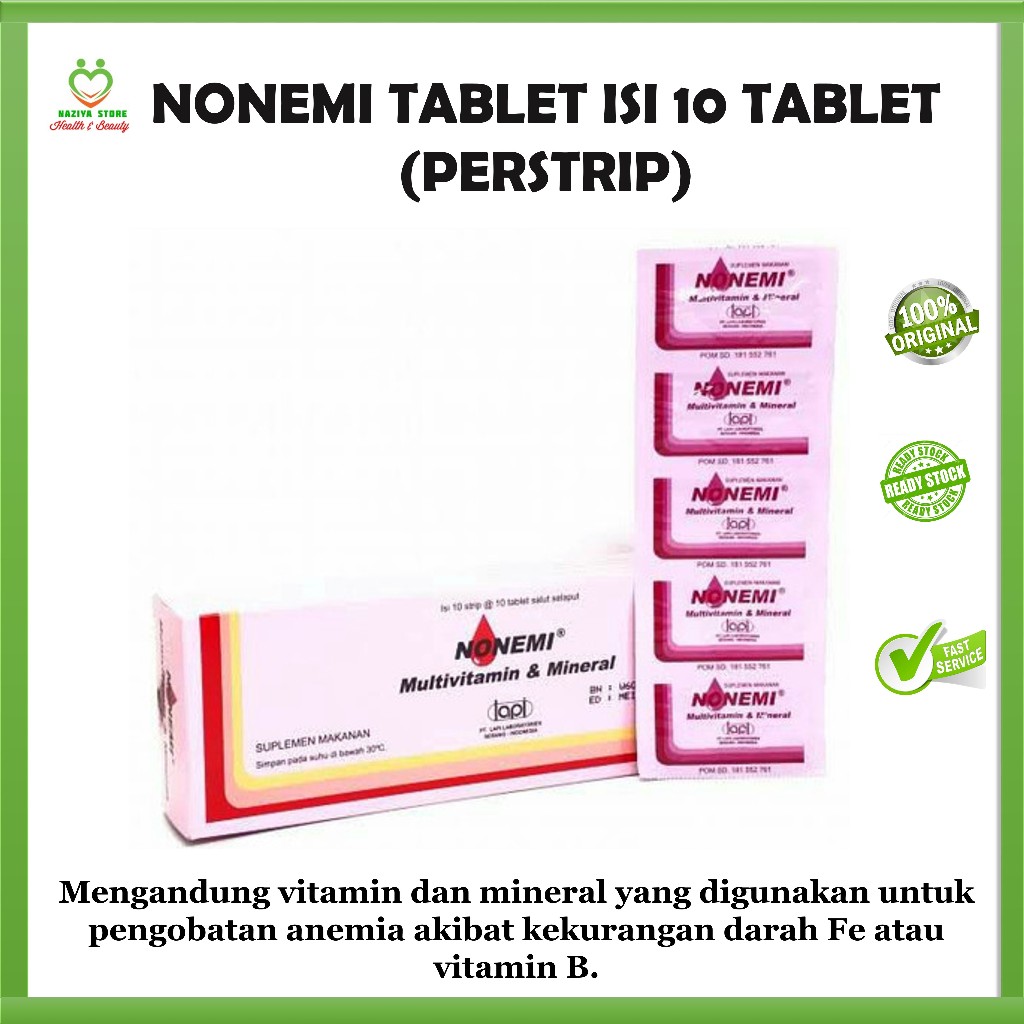 Jual NONEMI Tablet Penambah Darah isi 10 Tablet - Multivitamin Mineral ...