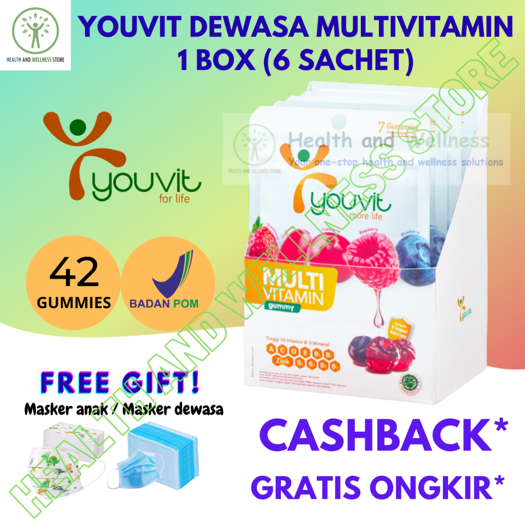 Jual YOUVIT MULTIVITAMIN DEWASA YOU VIT SACHET 42 21 GUMMY TABLET ADULT BOX | Shopee Indonesia