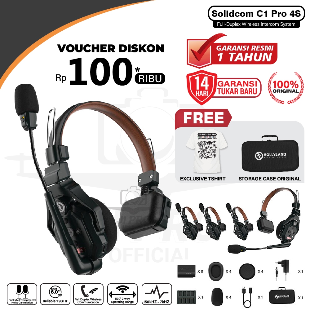 Jual Hollyland Solidcom C1 Pro-4S Full-Duplex Wireless Intercom System with 4 Headsets (1.9 GHz ...