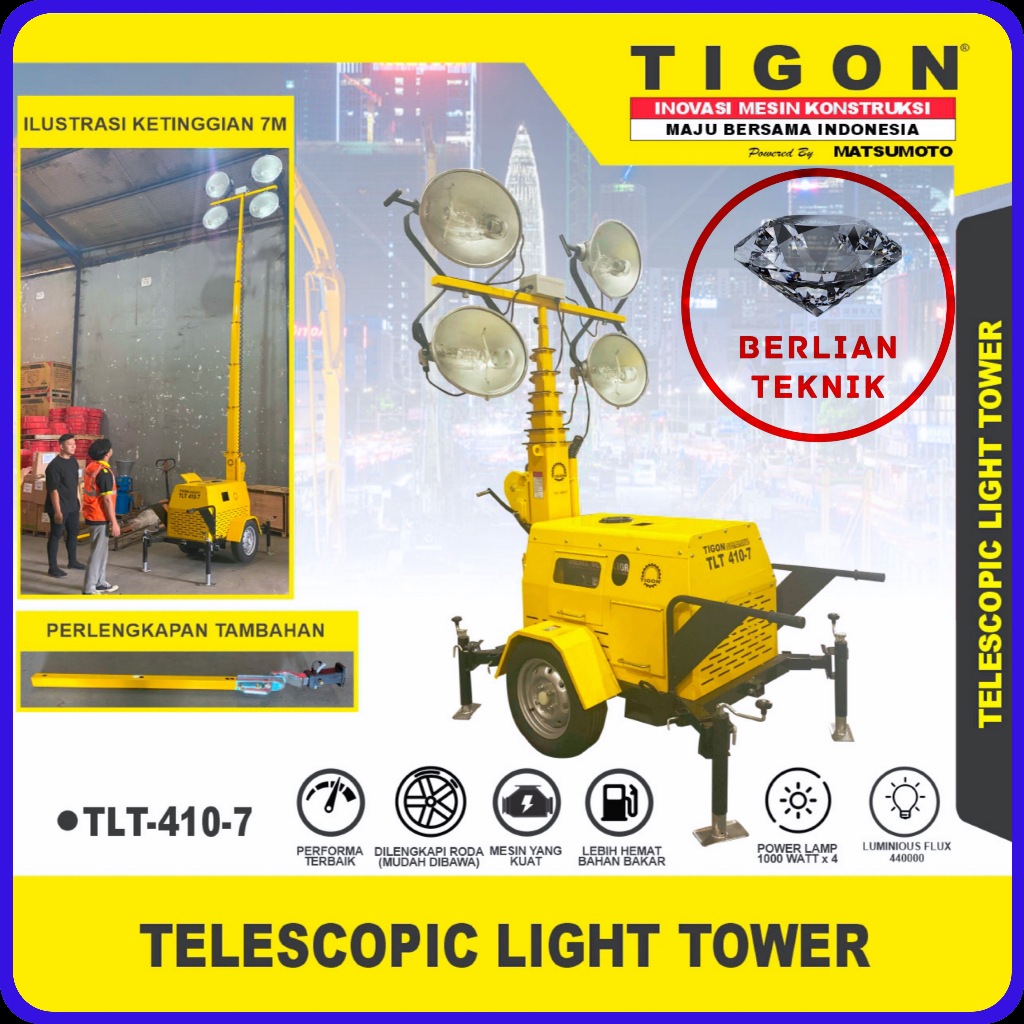 Jual Tower Light 4 x 1000 Watt Tigon TLT 410-7 Telescopic Mobile Light ...