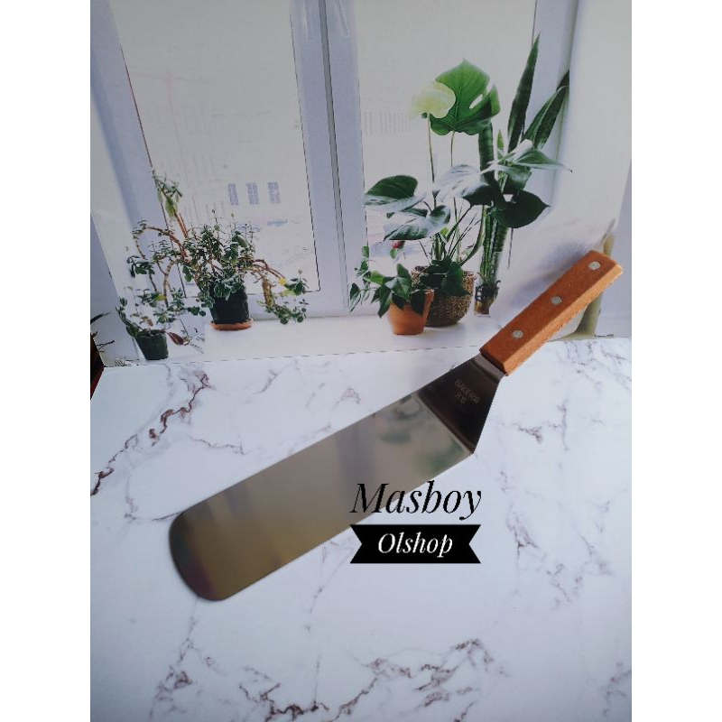 Jual Kape Sendok Spatula Bengkok Stainless Gagang Kayu / Panjang 36 cm ...
