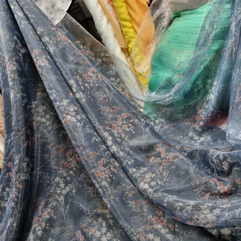 Jual Kain Organza Silk Premium Motif Print Bunga Rambat | Bahan Super ...