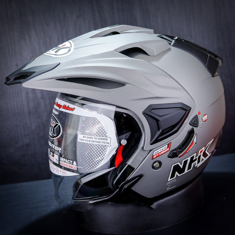 Jual Helm NHk Predator Crypton Solid Grey Doff Double Visor | Shopee ...