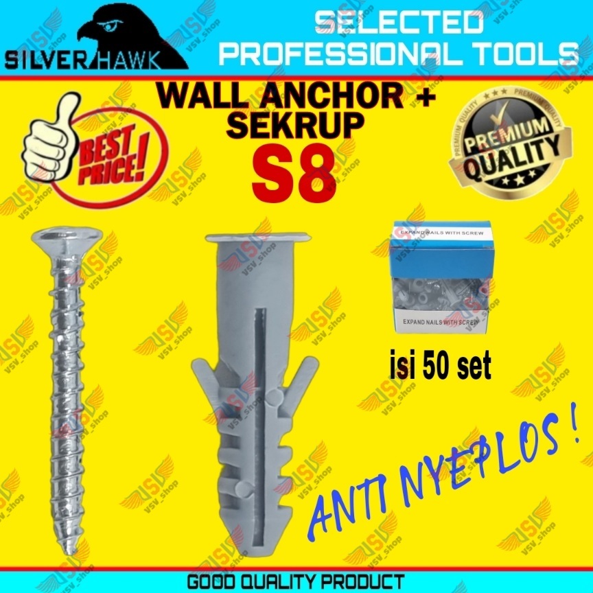 Jual Angkur Baut Tembok Sekrup S8 Set untuk sekrup Dinding Wall Anchor ...