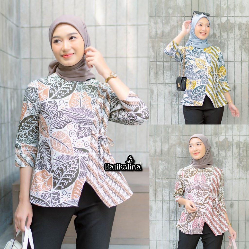 Jual Baju Batik Wanita Modern M L XL XXL Atasan Blouse Batik Kerja Kantor Wanita Motif Pitaloka ...