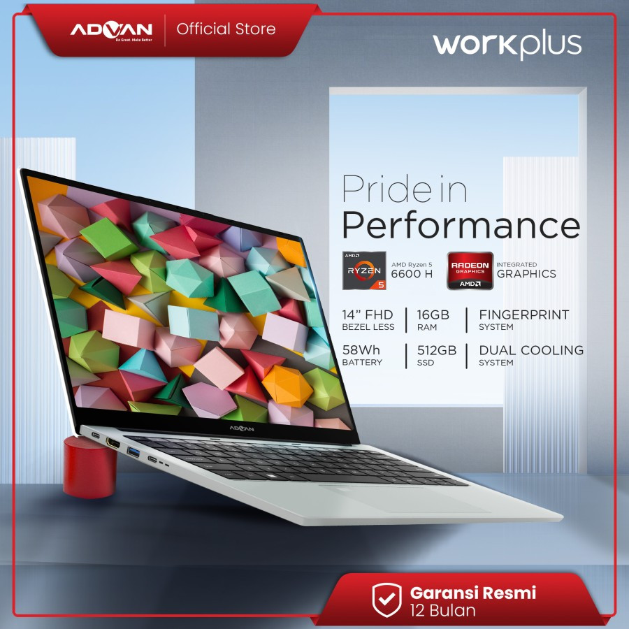 Jual Laptop Advan Work Plus Ryzen 5-6600H Ram 16GB 1TB - Windows 11 ...