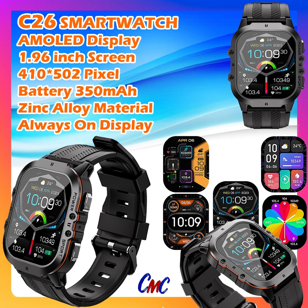 Jual C26 Smartwatch AMOLED Always On Display 1.96inch Watch Pria Wanita ...