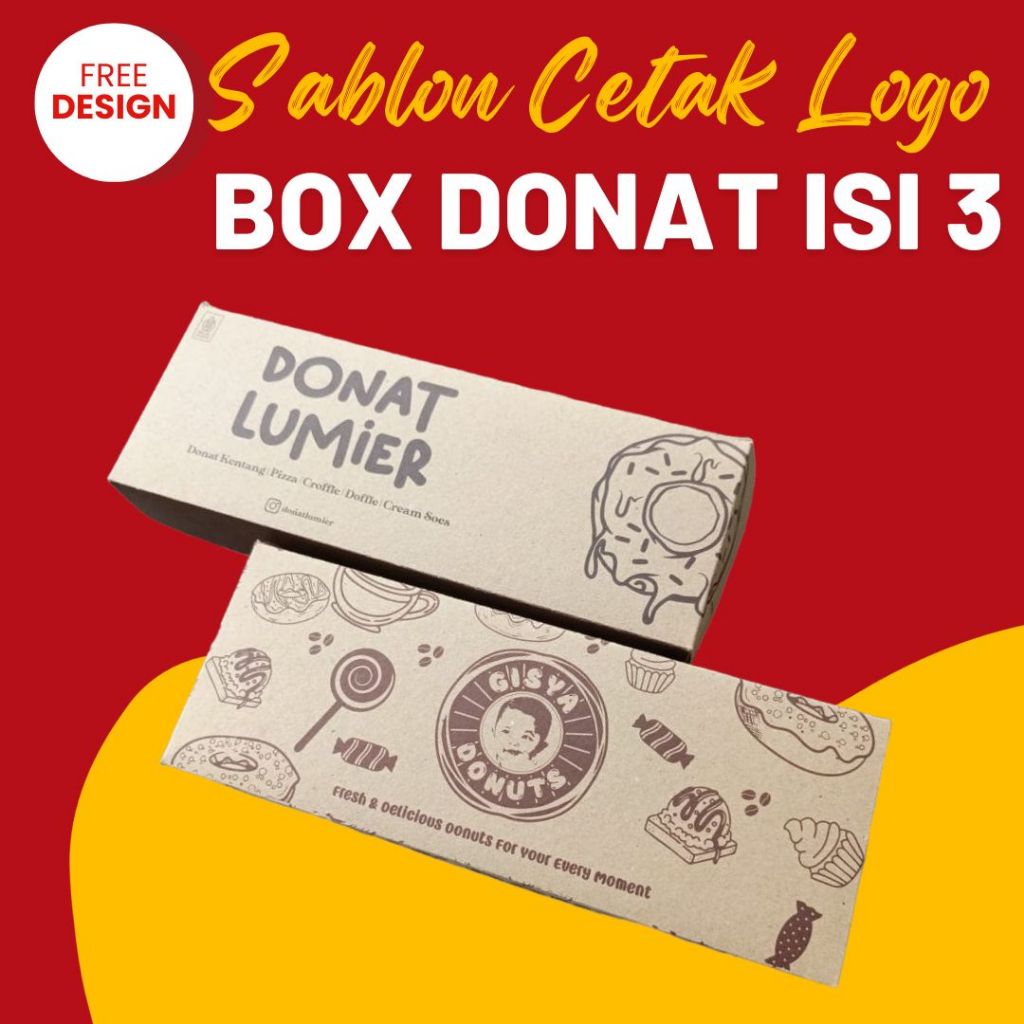 Jual Cetak logo kotak donat kemasan box donat isi 3 laminasi tahan air ...