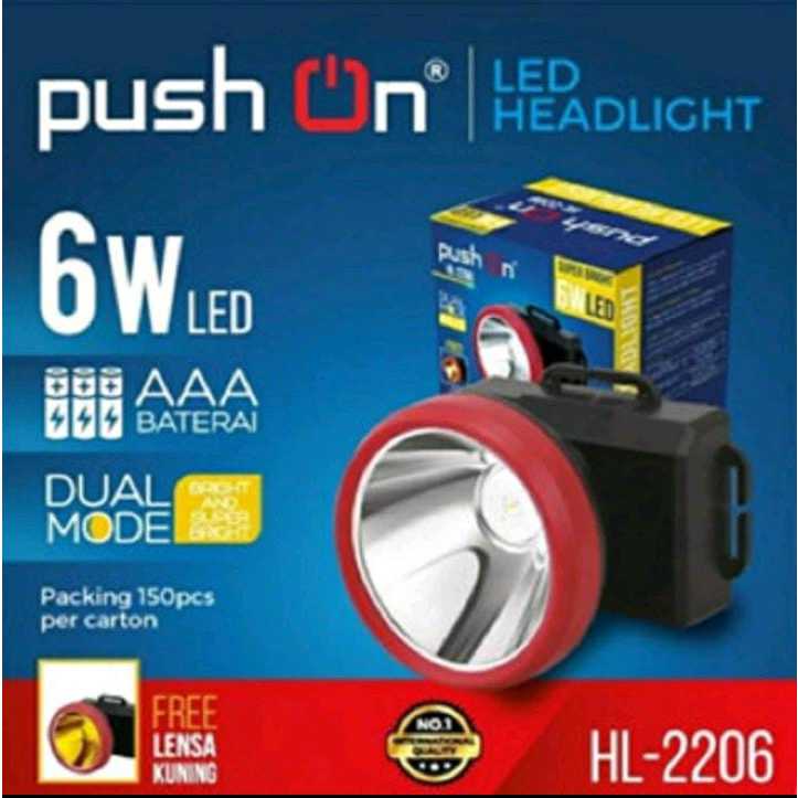 Jual Push On 2206 Senter Kepala LED 6 Watt Head Light Baterai AAA Head ...
