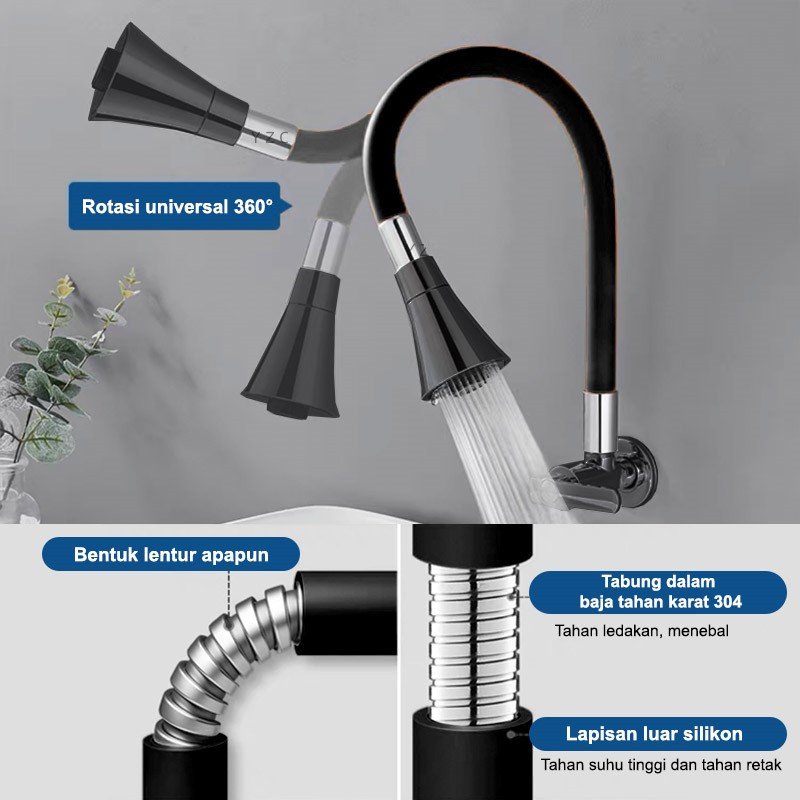Jual SUS 304 Kran Angsa Tembok Fleksibel Kran Cuci Piring HITAM Kran ...