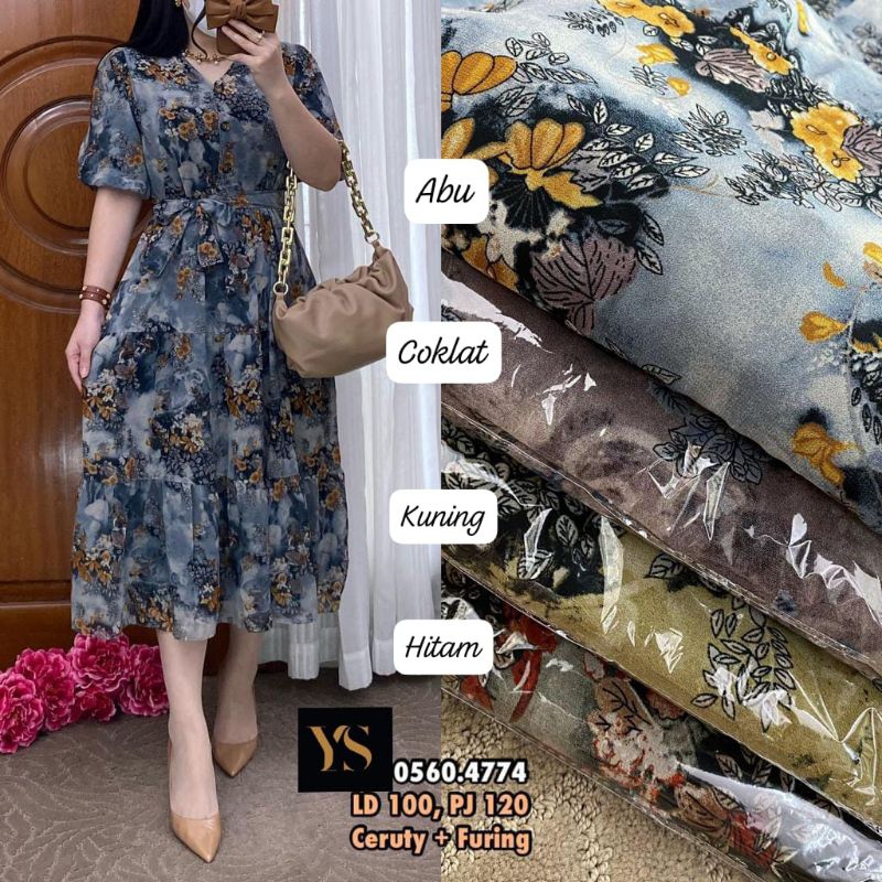 Jual DRESS CERUTY KEKINIAN /MIDI DRESS CERUTY BUNGA PREMIUM / CERUTY ...