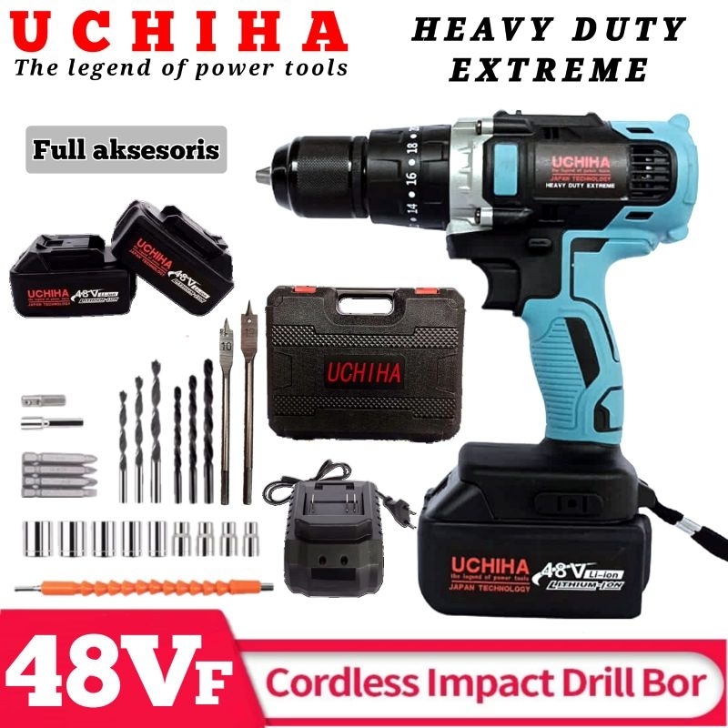 Jual bor cordless impact drill power besar 48Vf UCHIHA bor baterai besi ...
