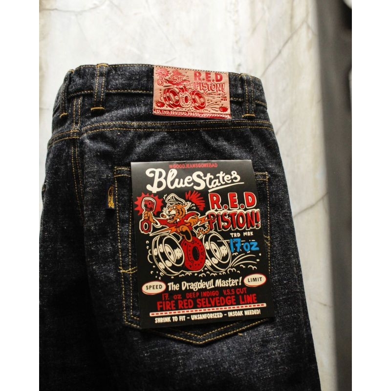 Jual RED PISTON 17oz - Unsanforized Raw Selvedge Denim | Shopee Indonesia