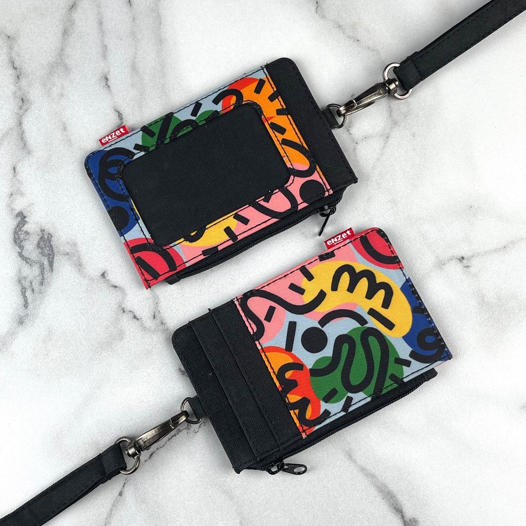 Jual ID card holder hanging wallet name tag kartu lanyard zipper kain ...