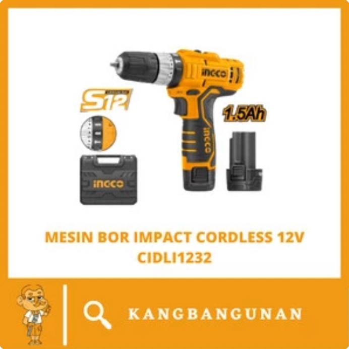 Jual INGCO MESIN BOR IMPACT CORDLESS 12V LITHIUM (1B) + KG CIDLI1232 ...