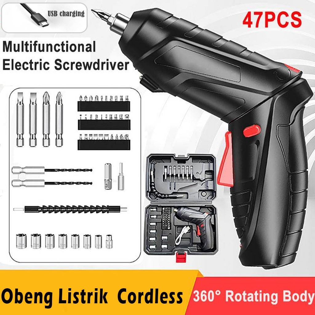 Jual Paket Obeng Otomatis Elektrik Bor Tangan Mini Cordless Screwdriver ...