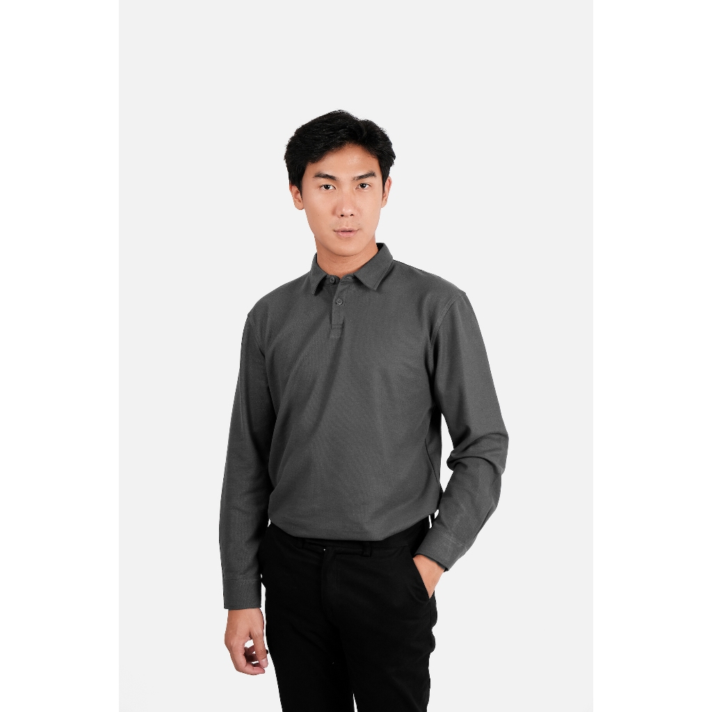 Jual Cottongo Polo Shirt Grey Panjang | Shopee Indonesia