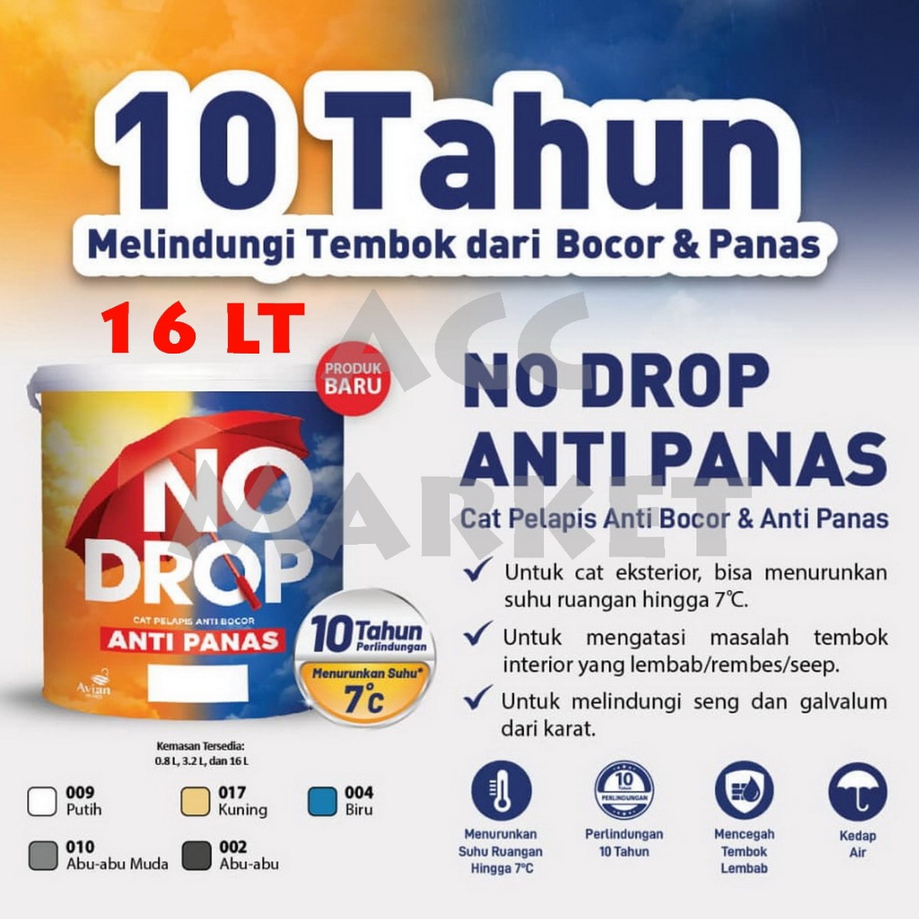 Jual No Drop Anti Panas Bocor Waterproofing Cat Tembok Atap 16 Lt | Shopee Indonesia
