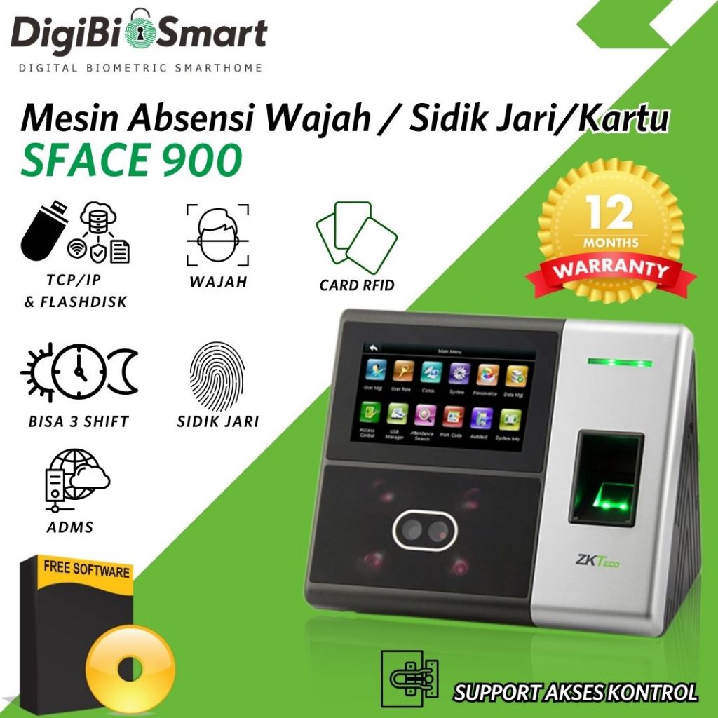 Jual Mesin Absensi Wajah SFace 900 ZKTeco Wajah | Sidik Jari | Kartu ADMS Online | Shopee Indonesia