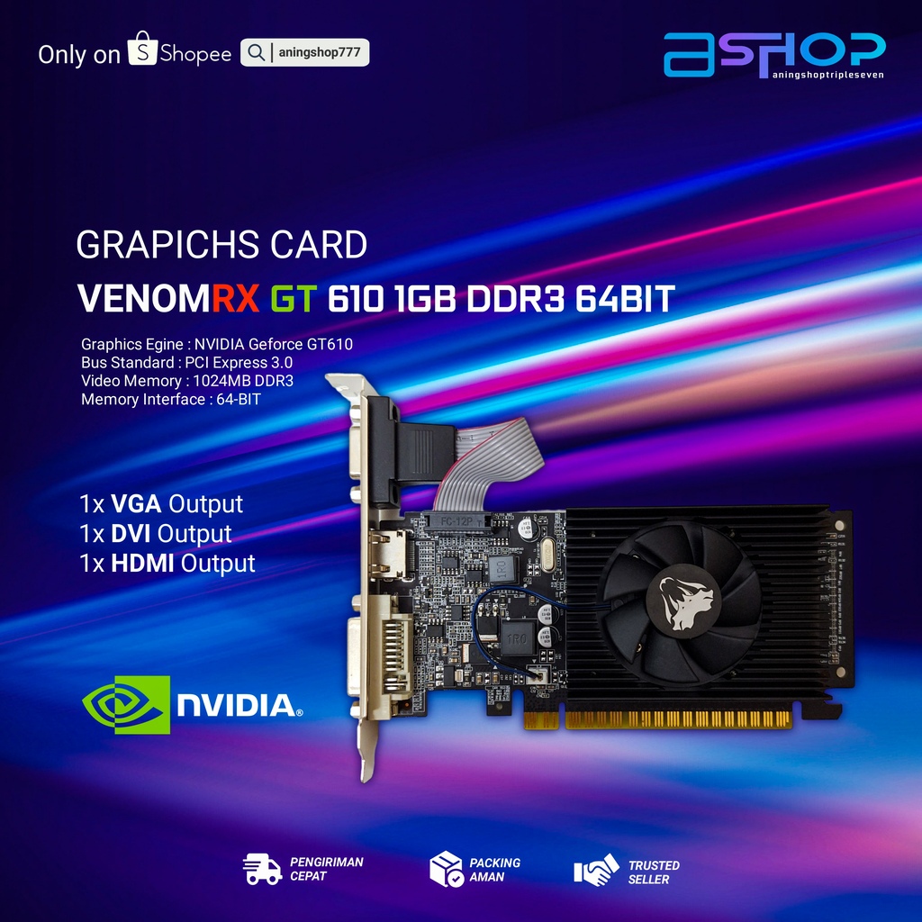 Jual VGA Venom RX Nvidia GT 610 1GB 64Bit GDDR3 | Shopee Indonesia