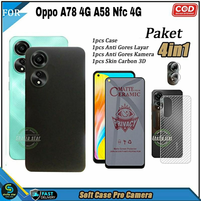 Jual Paket 4in1 Case Oppo A78 4G A38 A98 5G A58 4G A18 A77S A17 Softcase Slim Black Protect ...