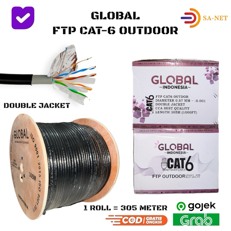 Jual GLOBAL FTP CAT 6 OUTDOOR DOUBLE JACKET 305 METER - KABEL LAN SFTP CAT6 SUPPORT GIGABIT ...