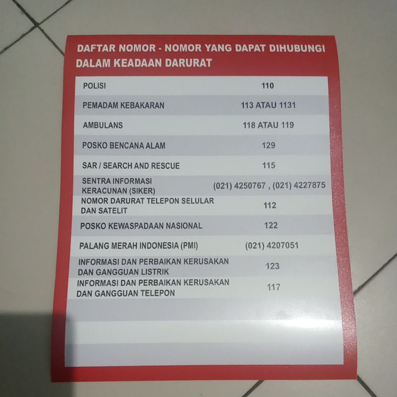 Jual stiker Daftar nomor darurat | Shopee Indonesia