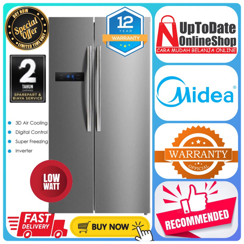 Jual KULKAS MIDEA HC-689WE HC689WE 689WE INVERTER LOW WATT SIDE BY SIDE ...