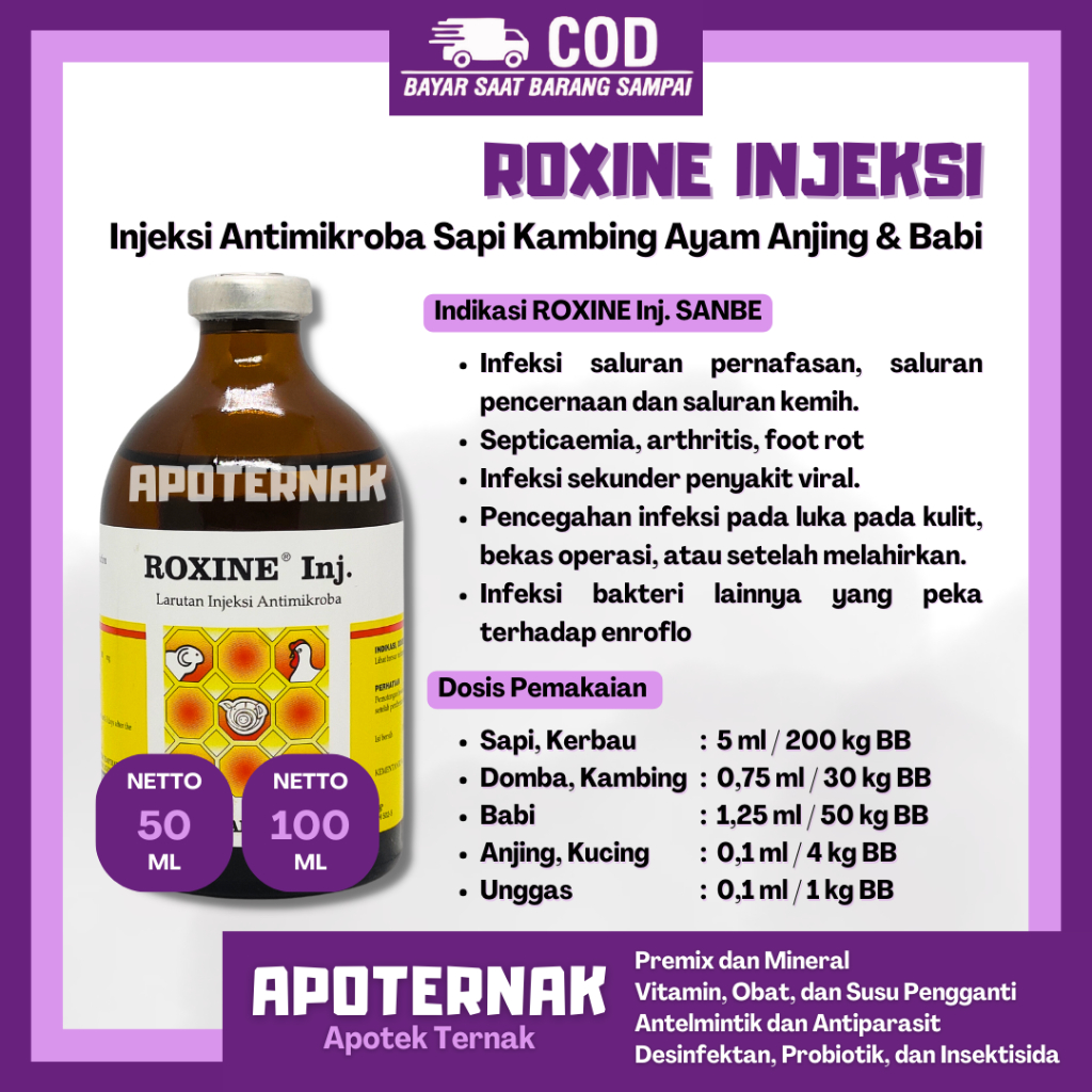 Jual ROXINE Injeksi 50mL & 100 mL - Obat Antibiotik Spektrum Luas Sapi ...