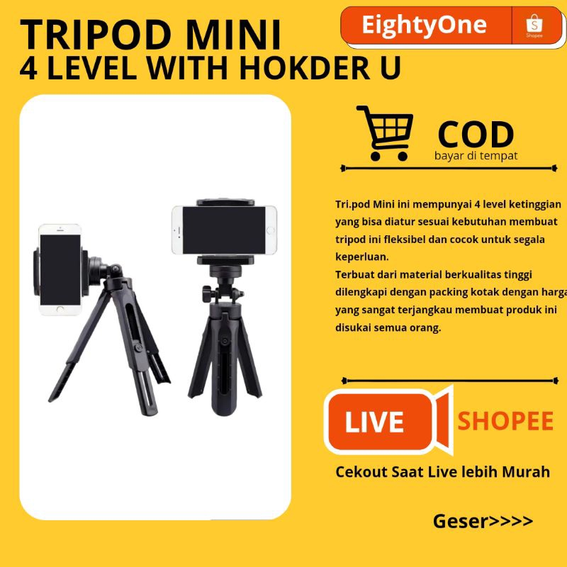Jual Tripod Mini 4 Level With Holder U Phone Holder | Shopee Indonesia