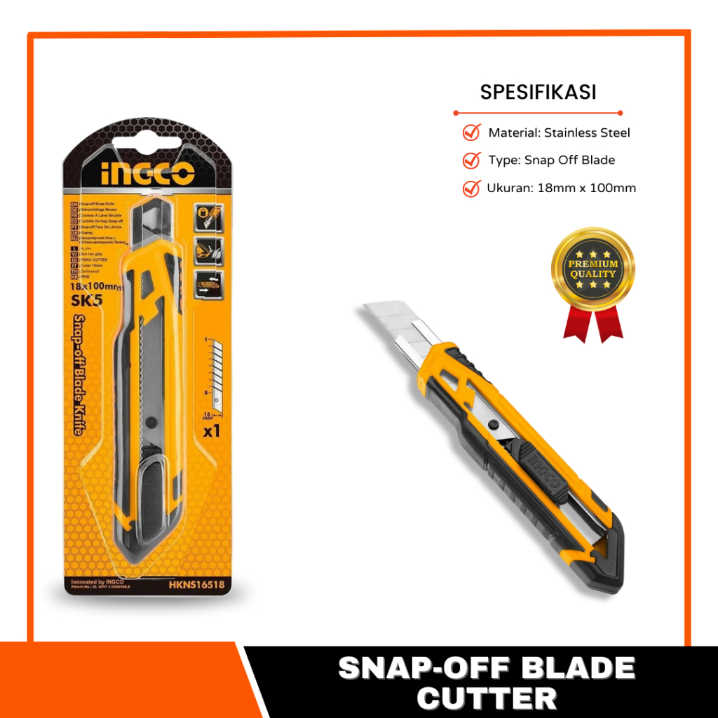 Jual Cutter Knife Auto Lock 18 MM INGCO HKNS16518 Cutter 18mm Snap-Off Blade Knife 18mm INGCO ...