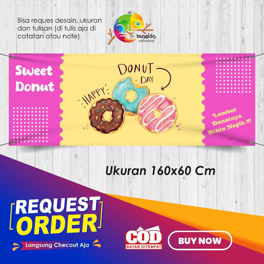 Jual Spanduk 160x60 Banner Sweet Donat Custom Desain | Shopee Indonesia