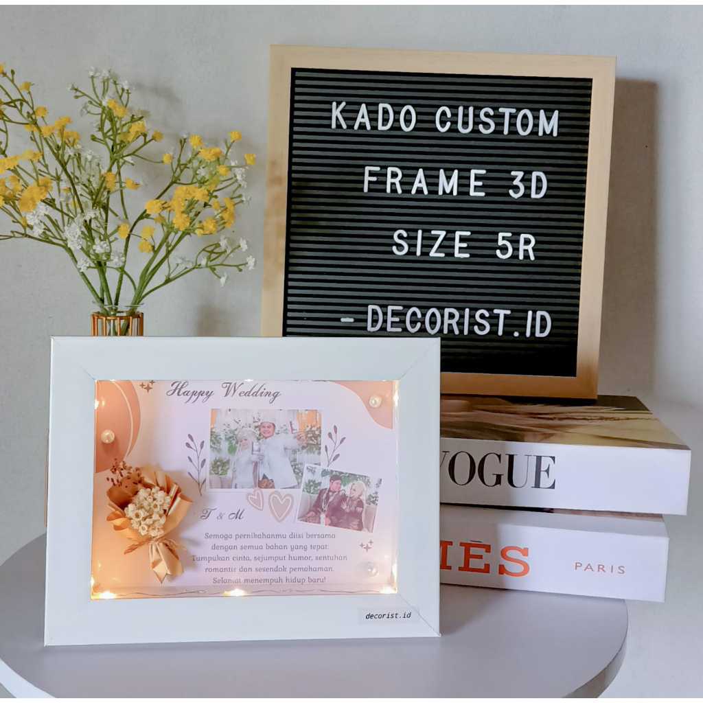 Jual Kado Unik Frame Foto 3D 5R With Led Dried Flower Gift Custom ...