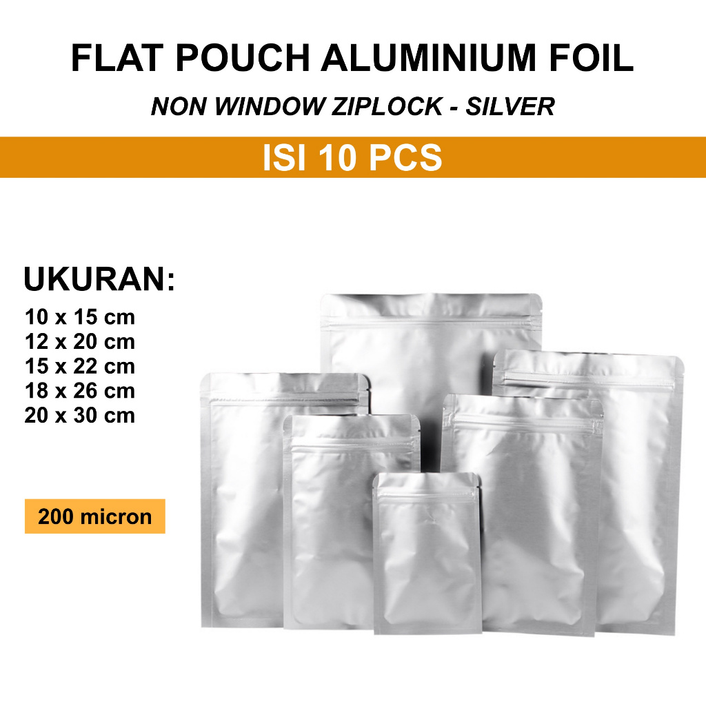 Jual aiGooTan - (ISI 10) FLAT POUCH ALUMINIUM NON WINDOW ZIPLOCK SILVER ...