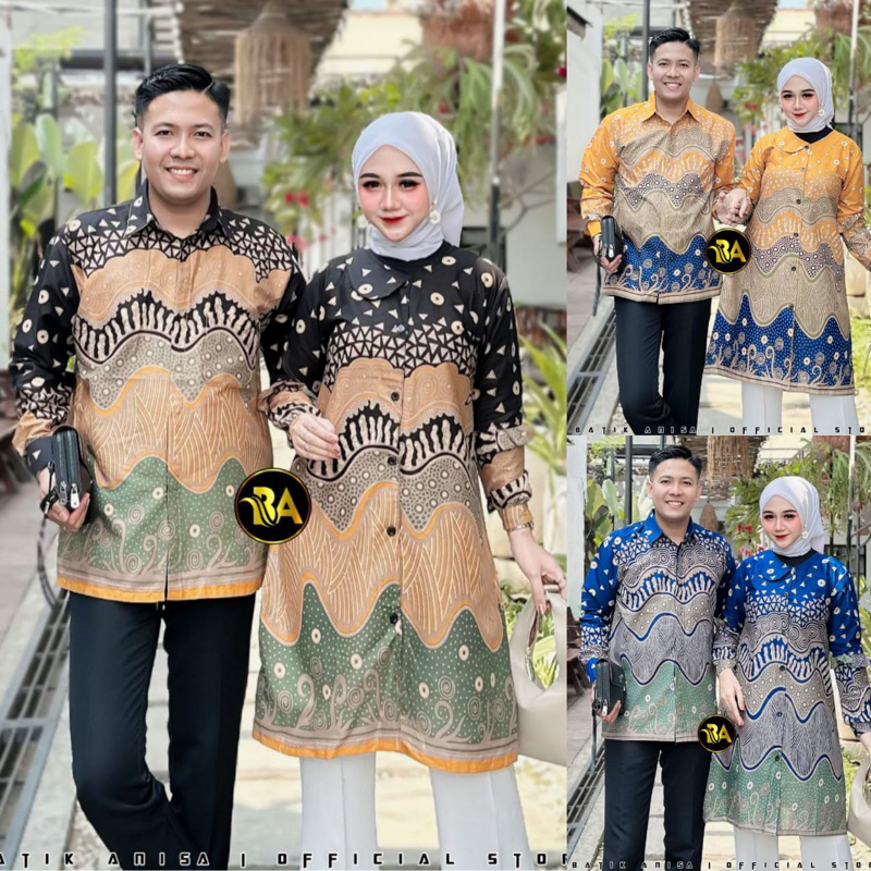 Jual Batik Tunik Couple Modern Set Pakaian Couple Kemeja Batik Pria Panjang Atasan Batik Couple ...