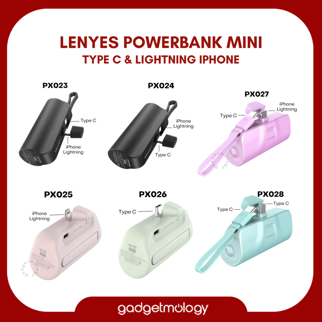 Jual LENYES Powerbank Mini 5000mAh 2 Conector for Type C & Lightning With Stand Holder Power ...