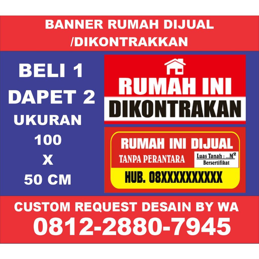 Jual Spanduk rumah dikontrakkan atau dijual| BIsa Request Free Desain ...