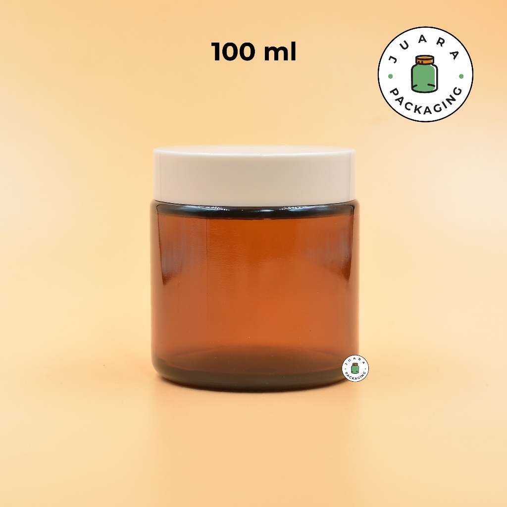 Jual Botol Kaca Amber 100ml Tutup Plastik Putih Botol Kaca Jar Dengan ...