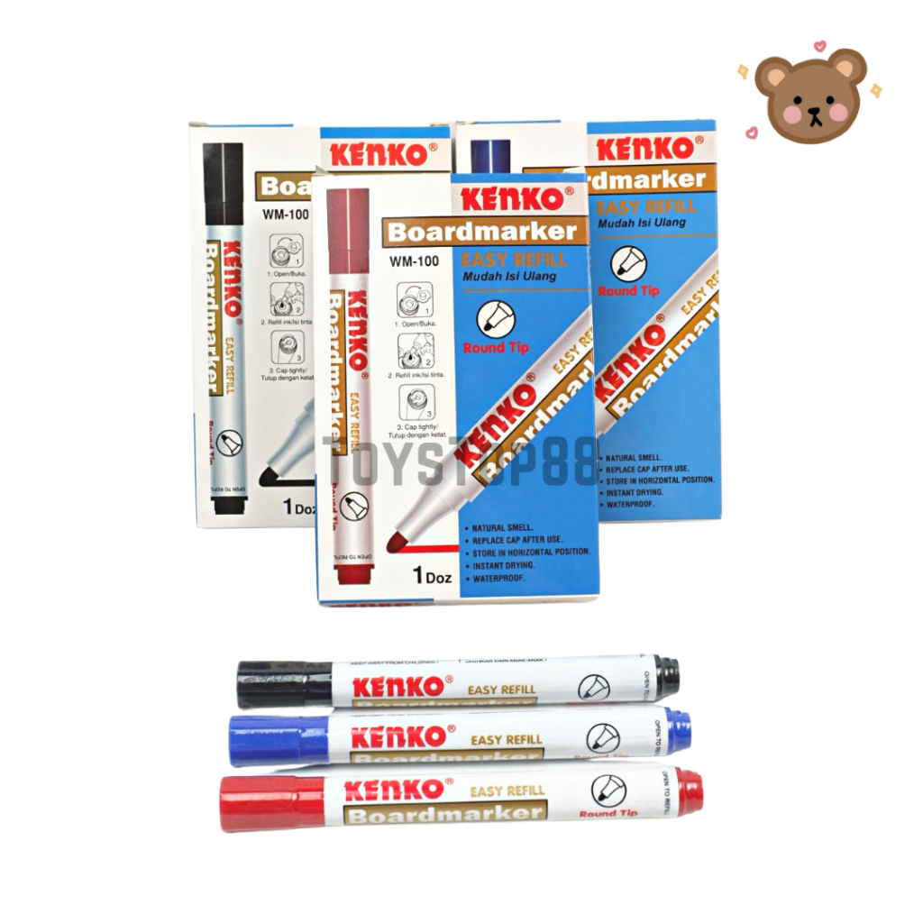 Jual Kenko Whiteboard Marker WM-100 Hitam Biru Merah - Spidol Papan ...