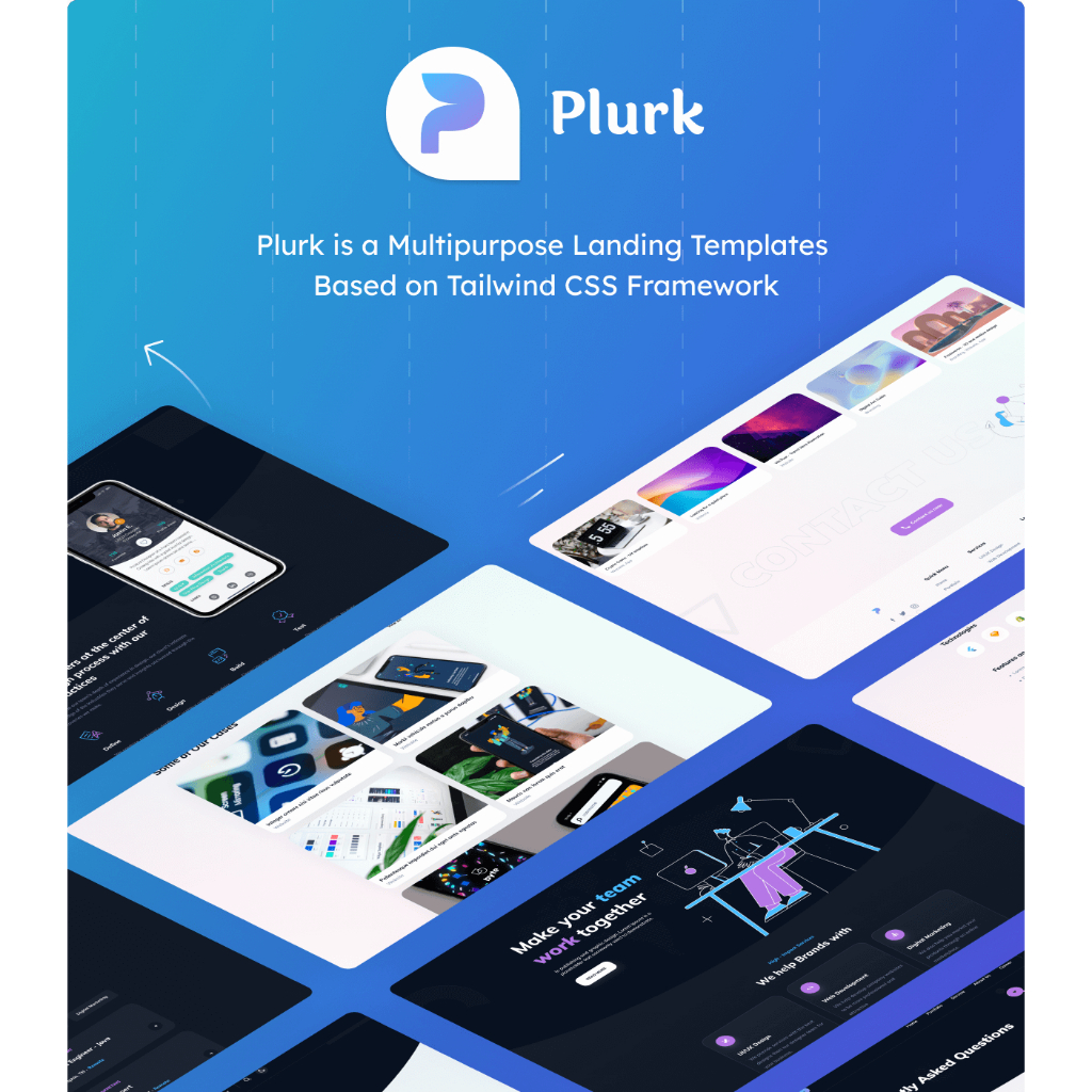 Jual Plurk V10 Tailwind Css Landing Page Html React Vue Next Nuxt Angular Figma