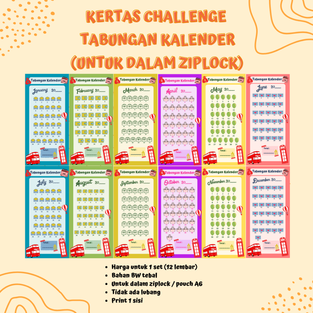 Jual (Isi 12) Kertas Saving Challenge Menabung Kalender / Kertas Tabungan Kalender | Shopee ...