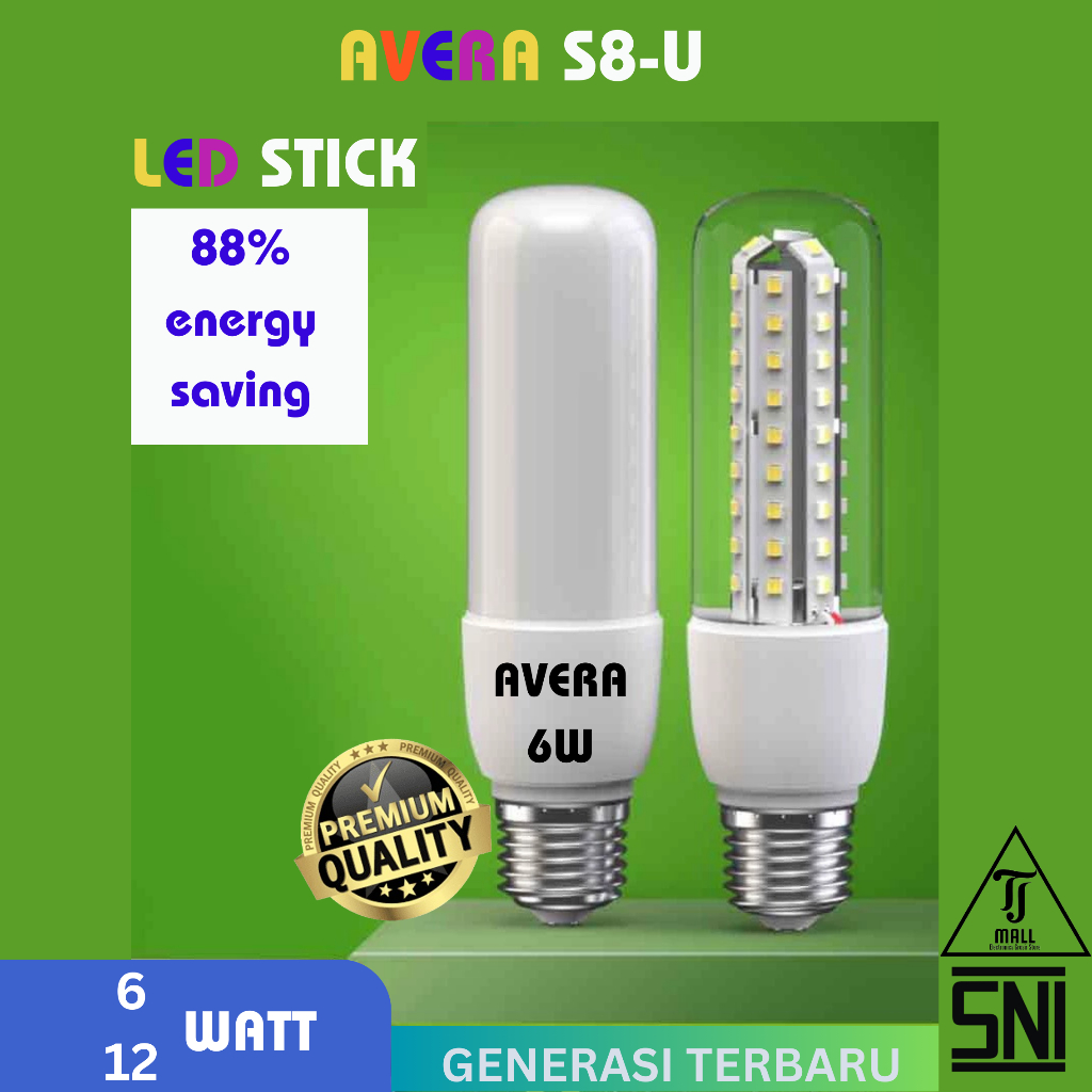 Jual LAMPU LED HEMAT ENERGI AVERA STICK S8-U 6W / 12W BOHLAM LAMPU LED ...