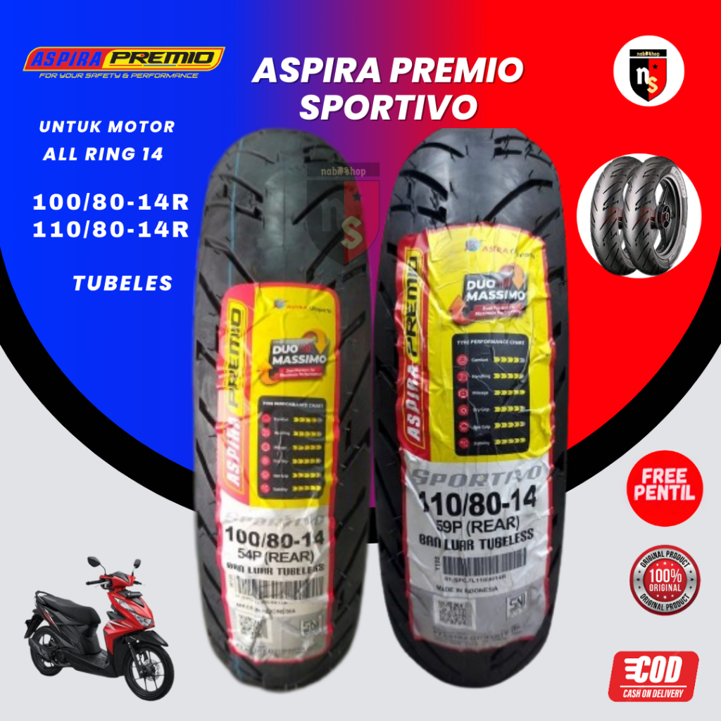 Jual Ban Motor Aspira Premio Sportivo 100/80-14 110/80-14 Rear Ban Belakang untuk Aerox Vario ...