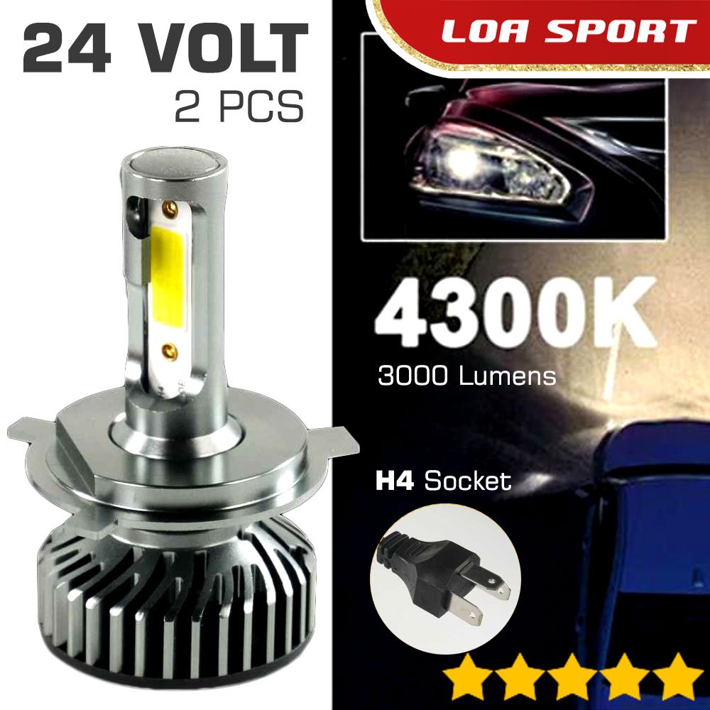 Jual Lampu Mobil LED H4 24 Volt Kekuningan 4300K Hi-Lo Beam 3000LM 2 PCS | Shopee Indonesia