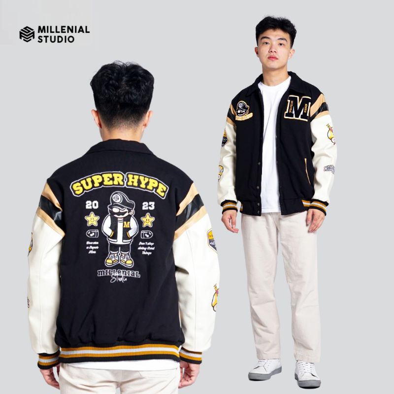 Jual MILLENIALSTUDIO | VARSITY JACKET SUPER HYPE MARIO BLACK | JAKET ...