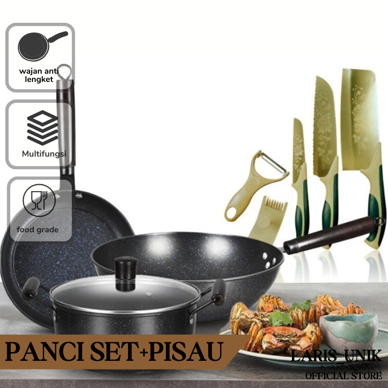 Jual Panci Wajan Set isi 3pcs TG-11 Teflon Dengan PisauPenggorengan TG-12 Tutup kaca Teflon Anti ...
