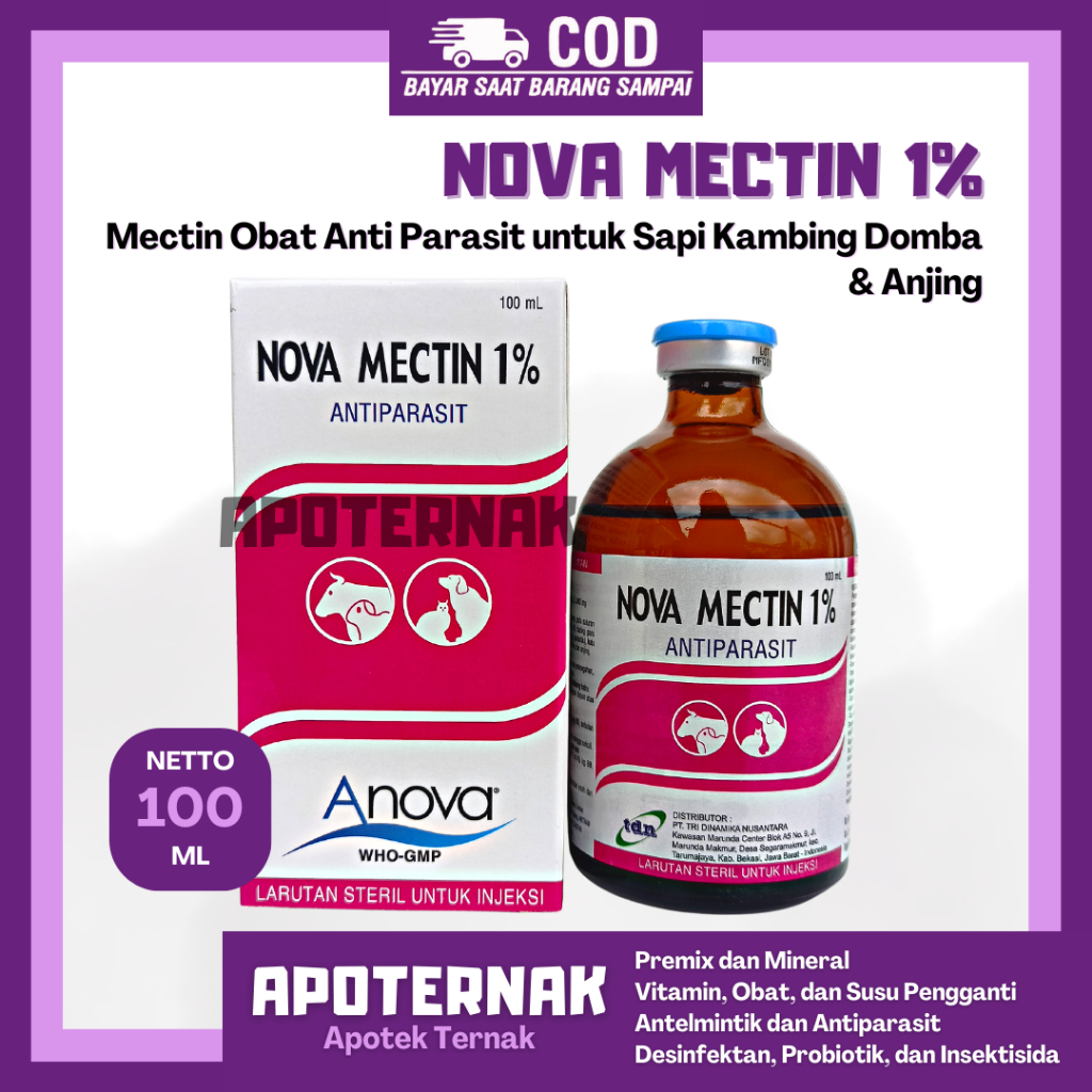 Jual NOVA MECTIN 100ml - Obat Anti Parasit Cacing Gudik Kutu Caplak ...