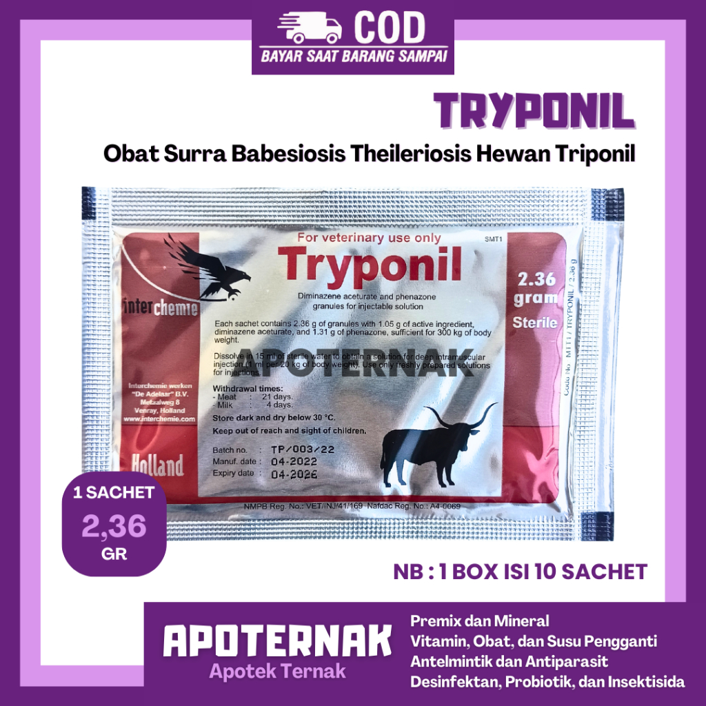Jual TRYPONIL 1 Sachet - Obat Surra Babesiosis Theileriosis Hewan ...