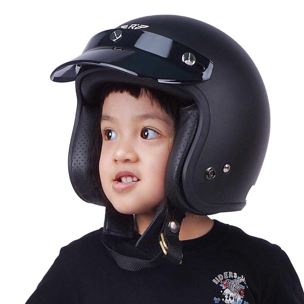 Jual Helm Anak Helm Retro Kids Riders.inc RIMC Doja Black doff Helm ...
